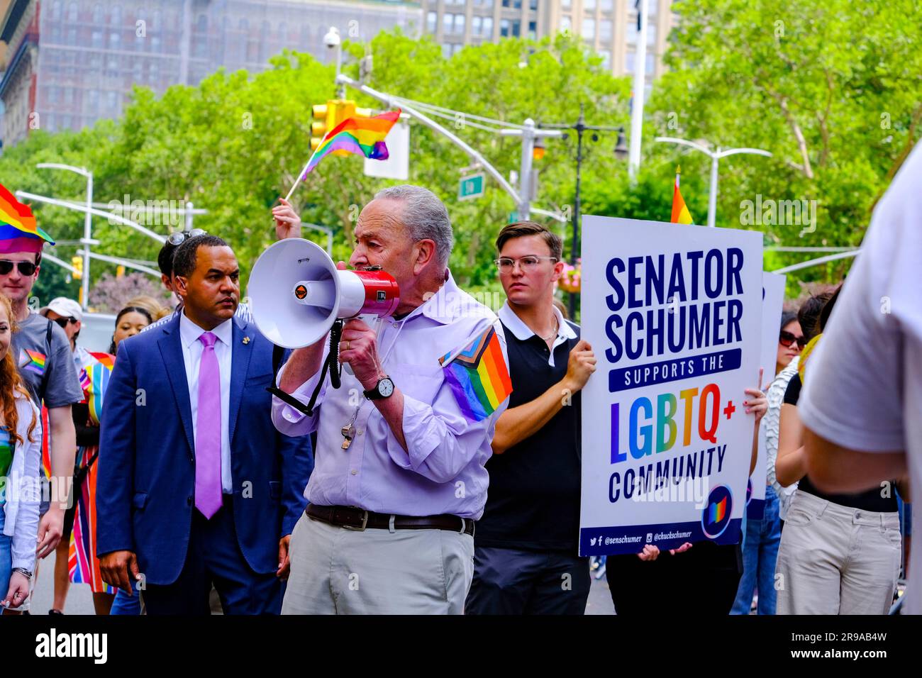 New York, NY, USA. 25th June, 2023. NY Senator Chuck Schumer walks the ...