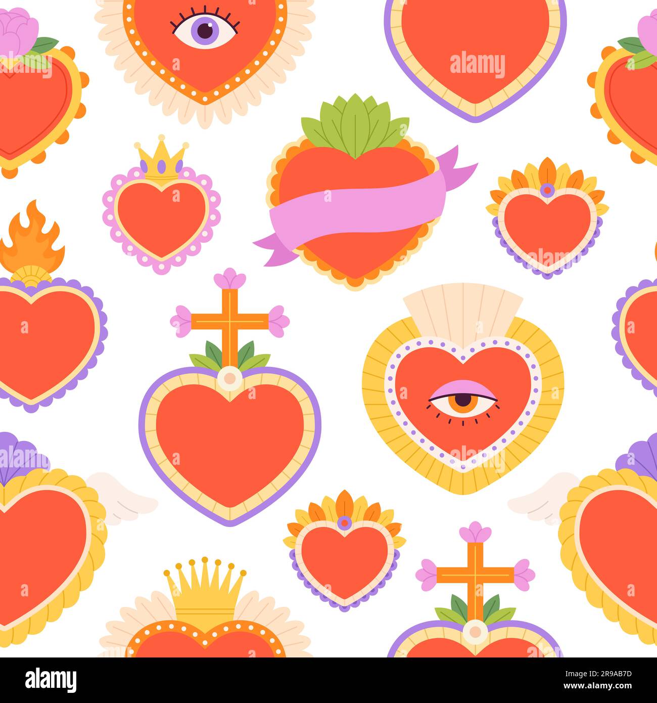 Mexican hearts seamless pattern, heart fabric print. Mexico style ...