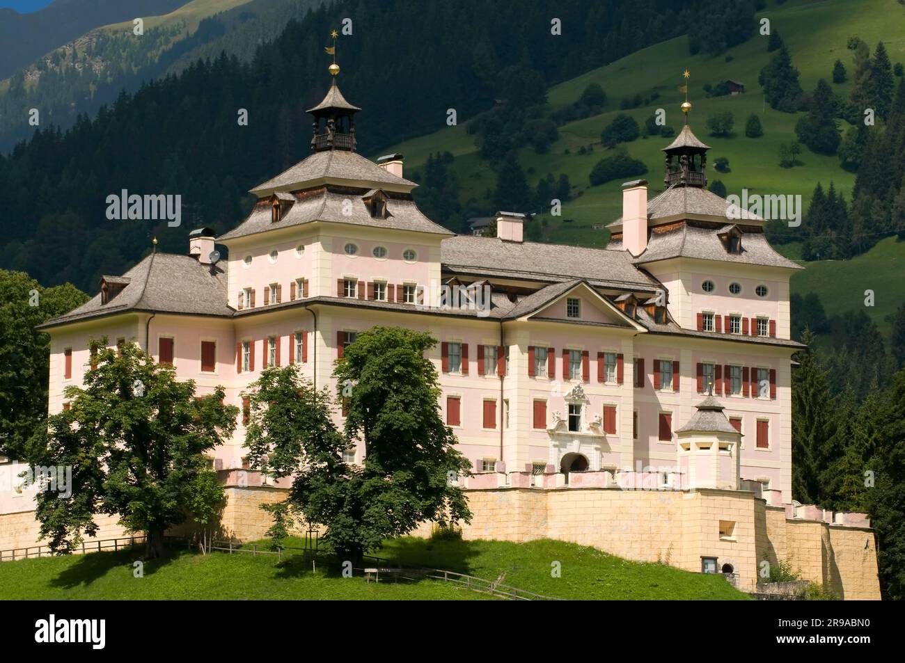 Wolfsthurn Castle, a baroque castle complex on a hill above Mareit. As ...