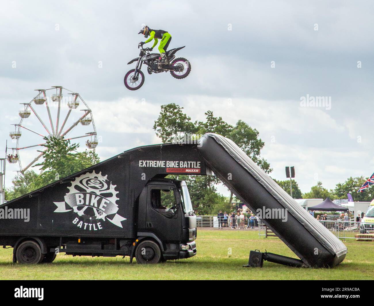 Motorcycle stunt rider from the extreme bike battle display team doing ...