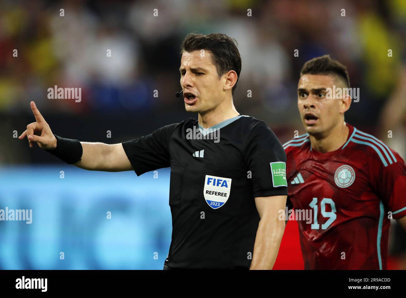 GELSENKIRCHEN - (LR) Referee Halil Umut Meler, Rafael Borre of Colombia ...