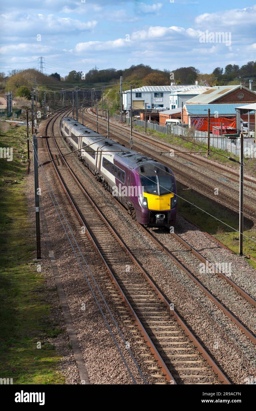 East Midlands railway class 180 diesel train on the electrified 4 track ...