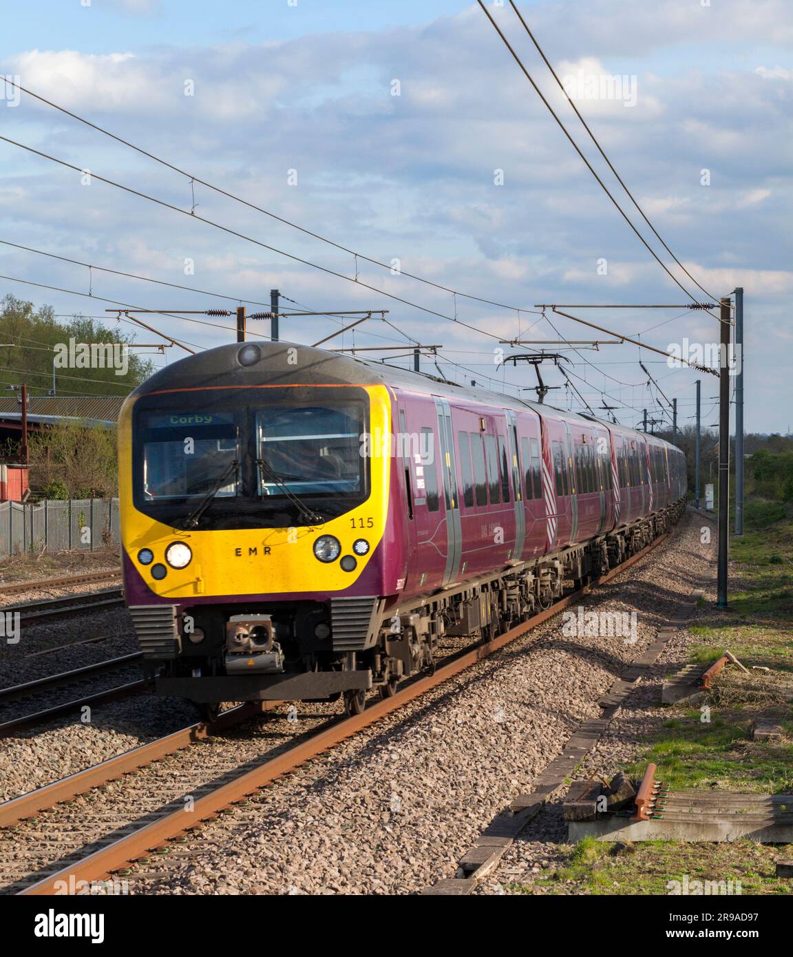 East Midlands railway class 360 Siemens electric train on the electrified 4 track Midland ...