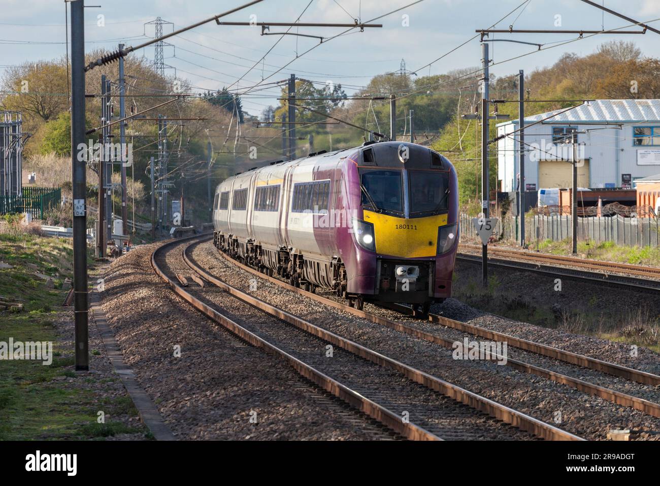 East Midlands railway class 180 diesel train on the electrified 4 track ...