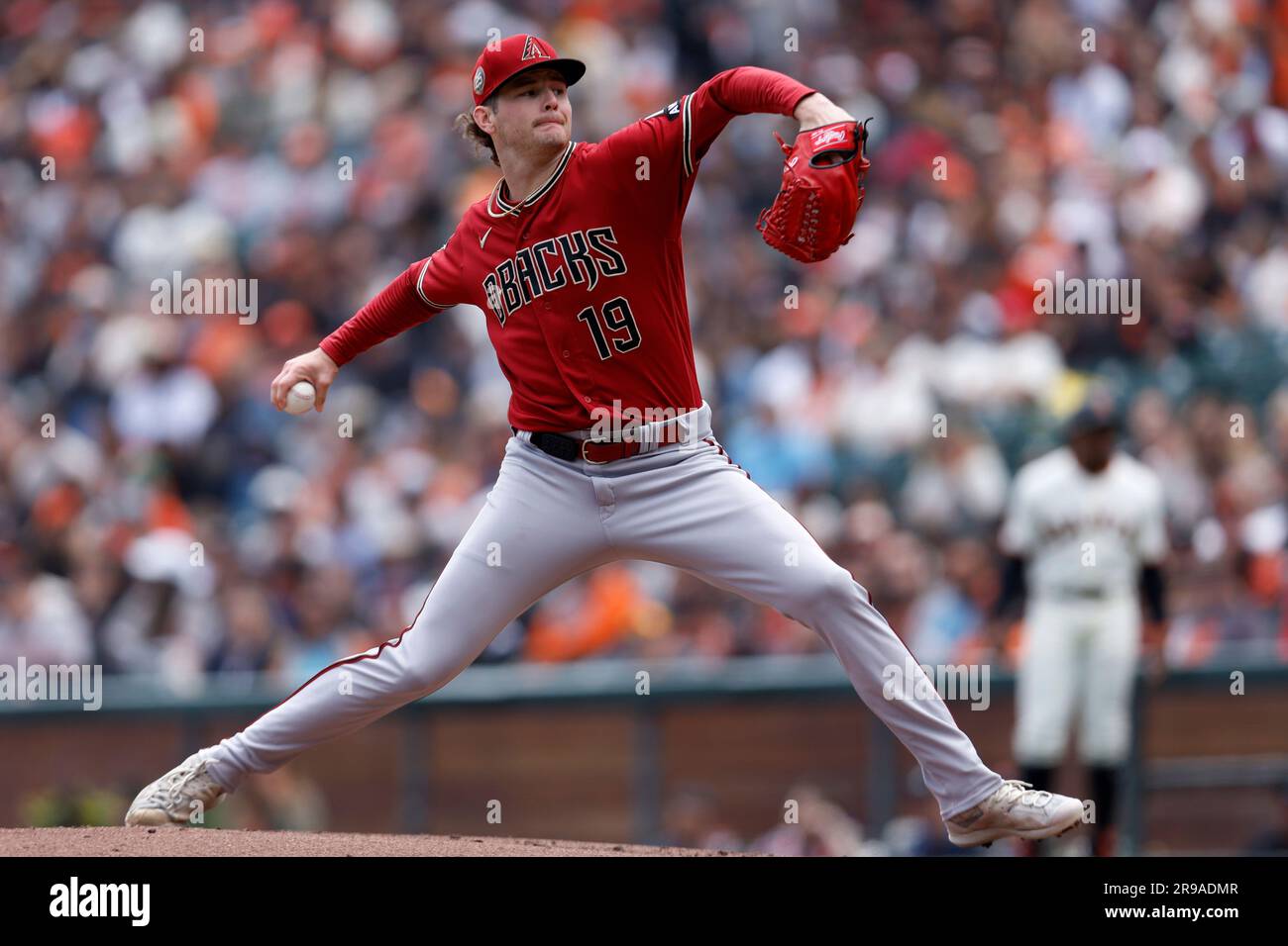 Arizona Diamondbacks starting pitcher Ryne Nelson delivers the ball during the first inning of a ...