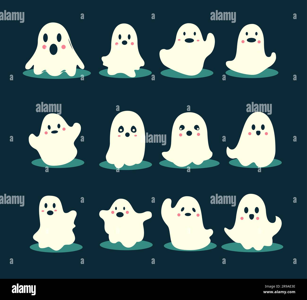 Halloween ghost, flat silhouette collection set. Vector Illustration ...