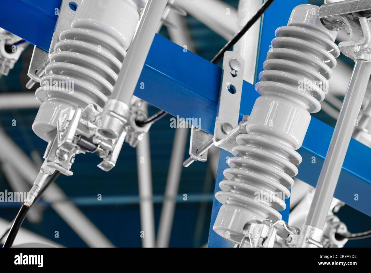 High Voltage electric wires cap and pin insulator detail Stock Photo ...