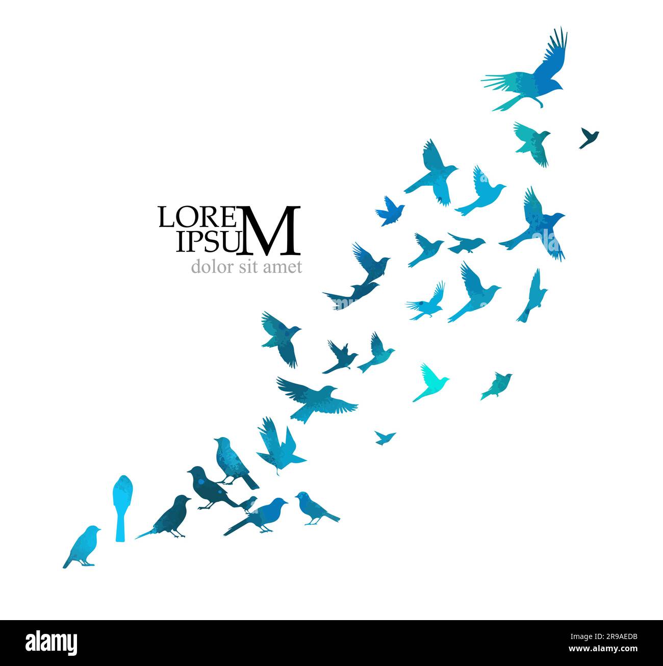 A flock of blue watercolor flying birds. Free birds abstraction Vector ...