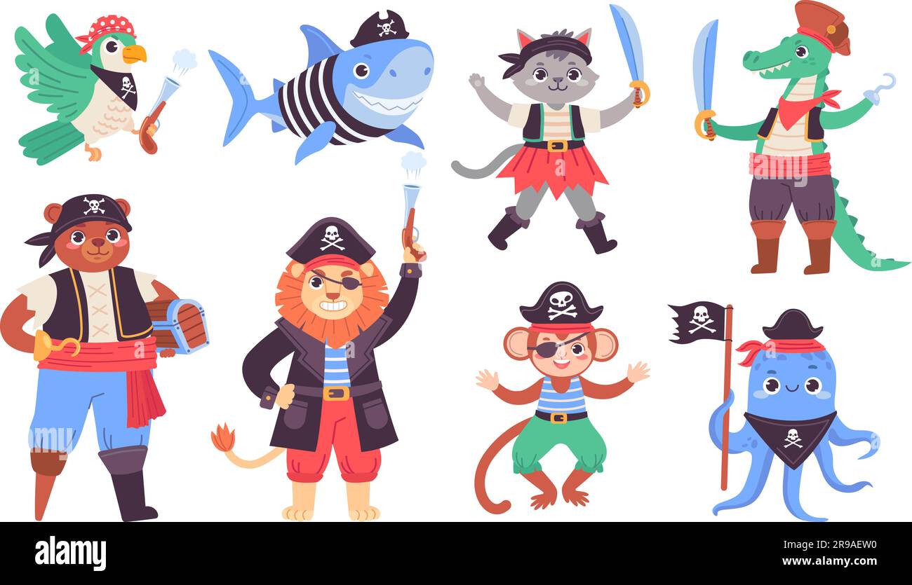 Animal pirate characters. Funny cartoon animals in pirates costumes ...