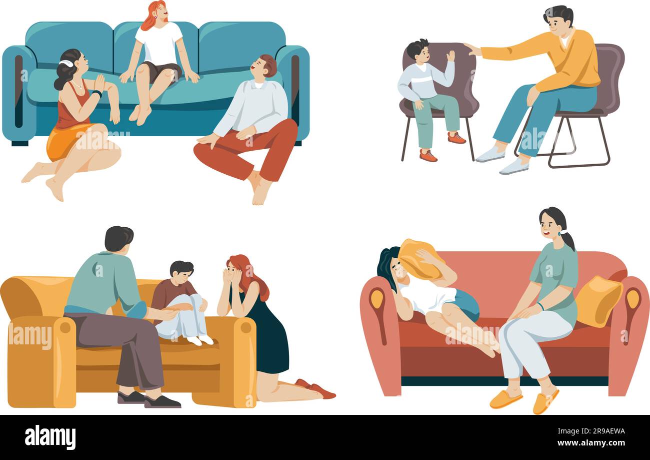 Parents talking to children. Serious conversation parent and child ...