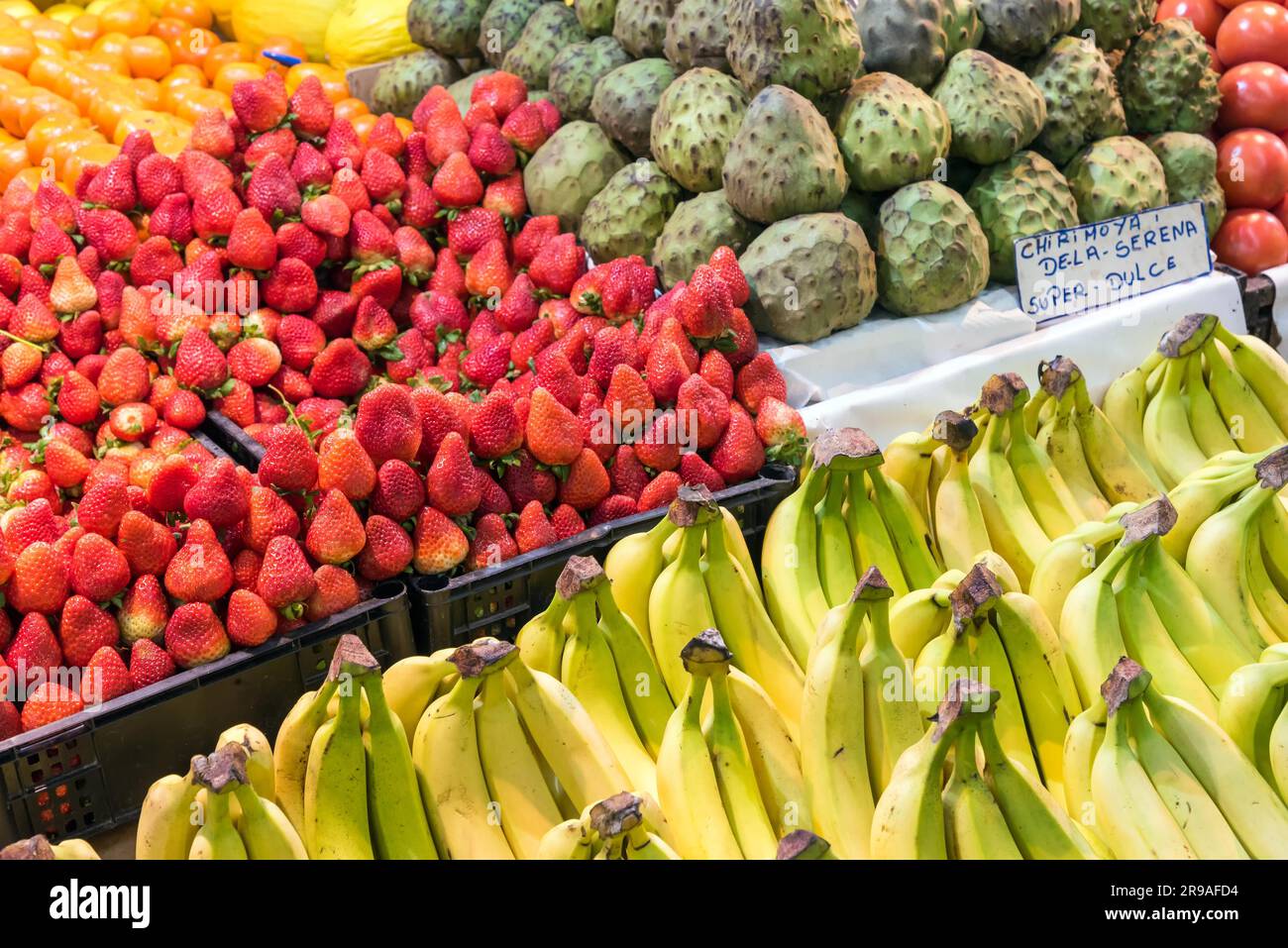 Various fruits at the farmers' market in Santiago de Chile Stock Photo ...