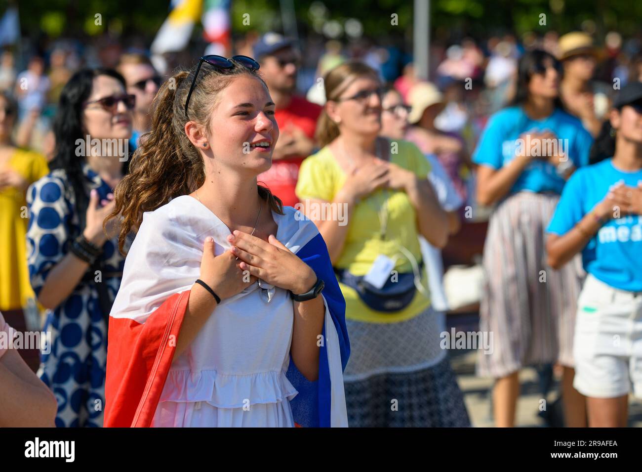 Young people dancing to Christian songs during Mladifest 2022 – the youth festival – in ...