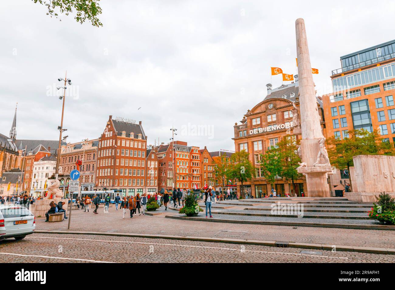 Amsterdam, the Netherlands - October 14, 2021: Buildings and people ...