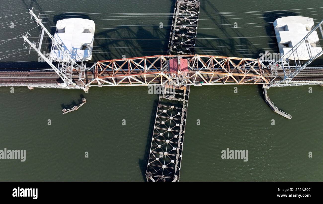 Aerial view of old River Draw Bridge on the Raritan River in Perth ...
