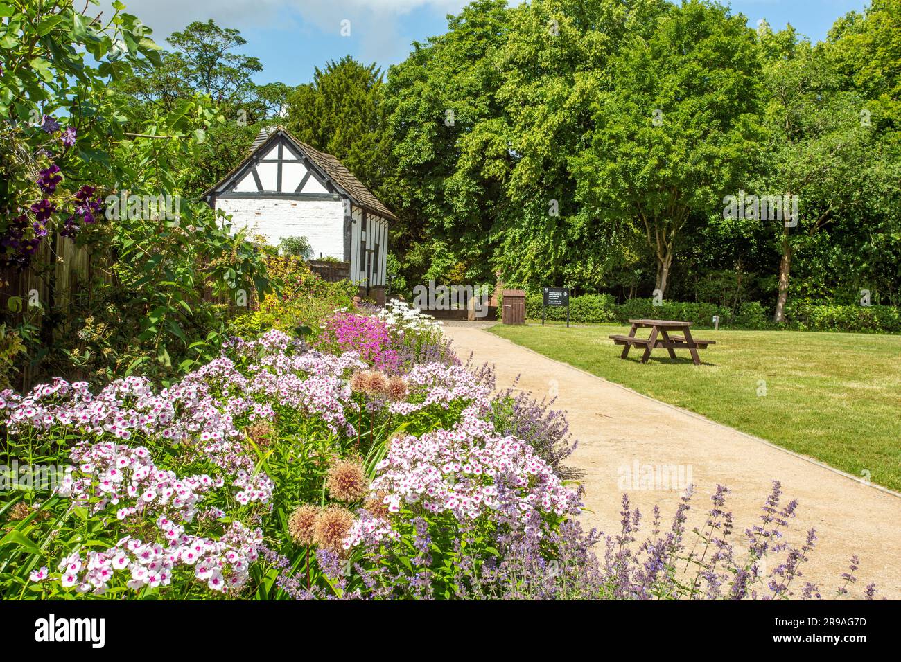 perennial flower borders at the National trust property of Speke Hall ...
