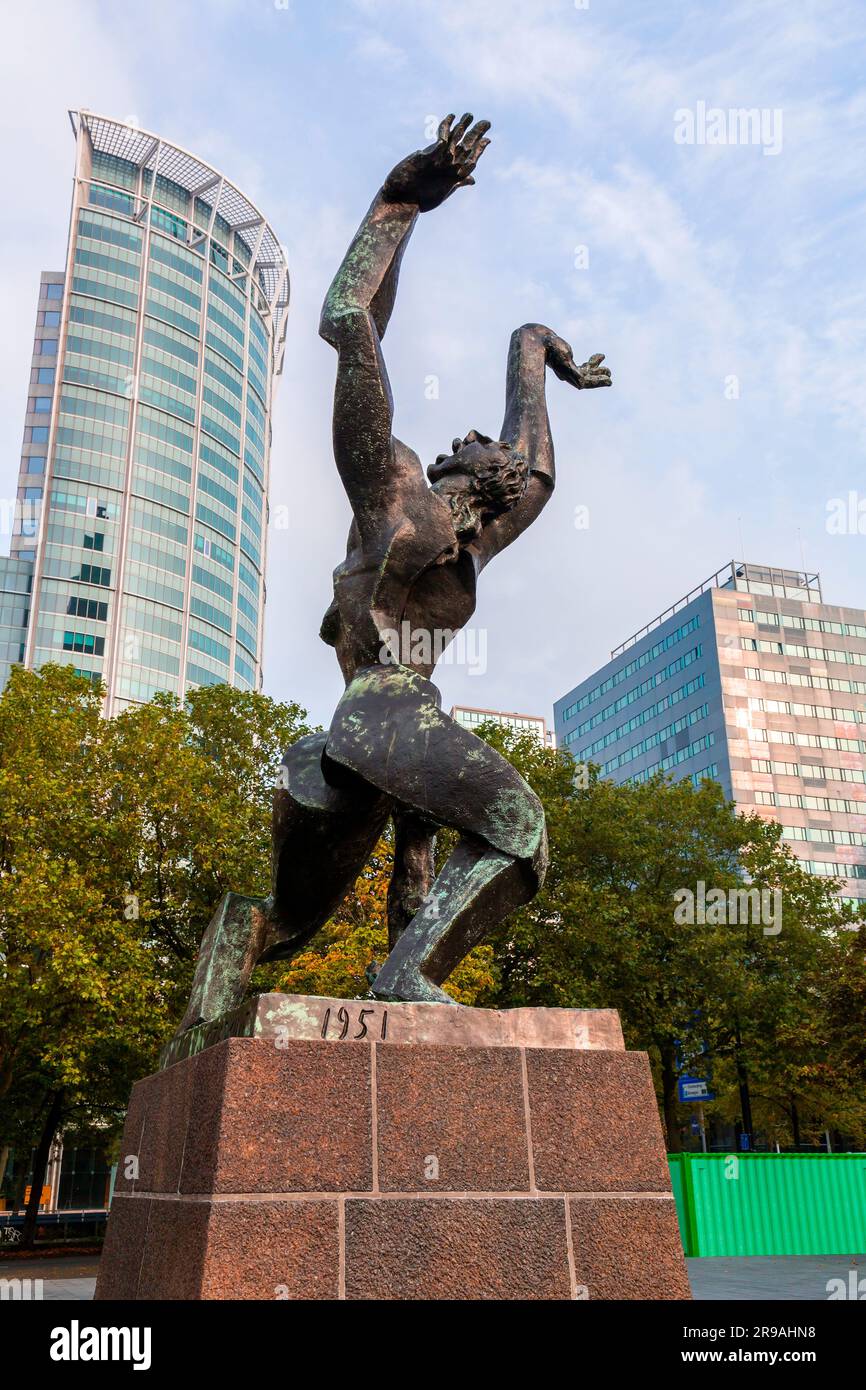 Rotterdam, NL - OCT 10, 2021: The Destroyed City is a bronze memorial ...