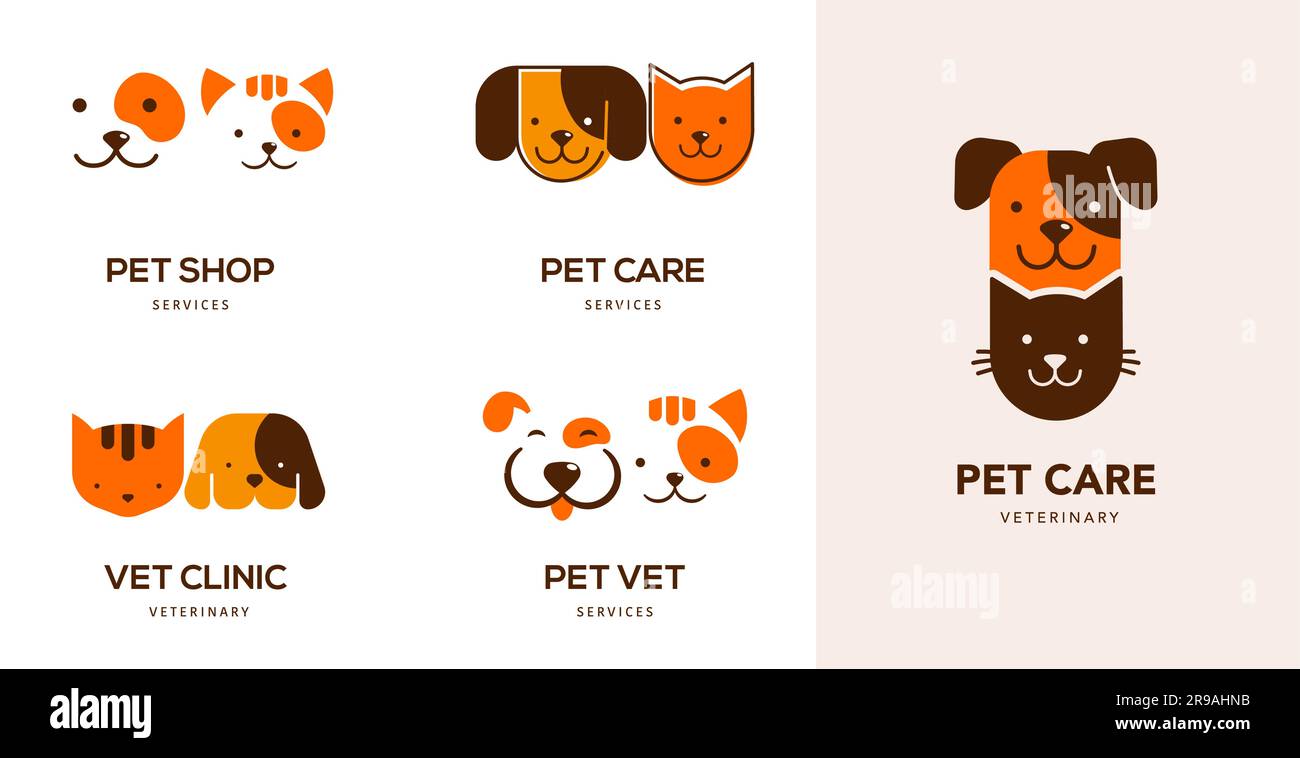 Modern style pets logos, icons. Dog, cat illustrations and symbols ...