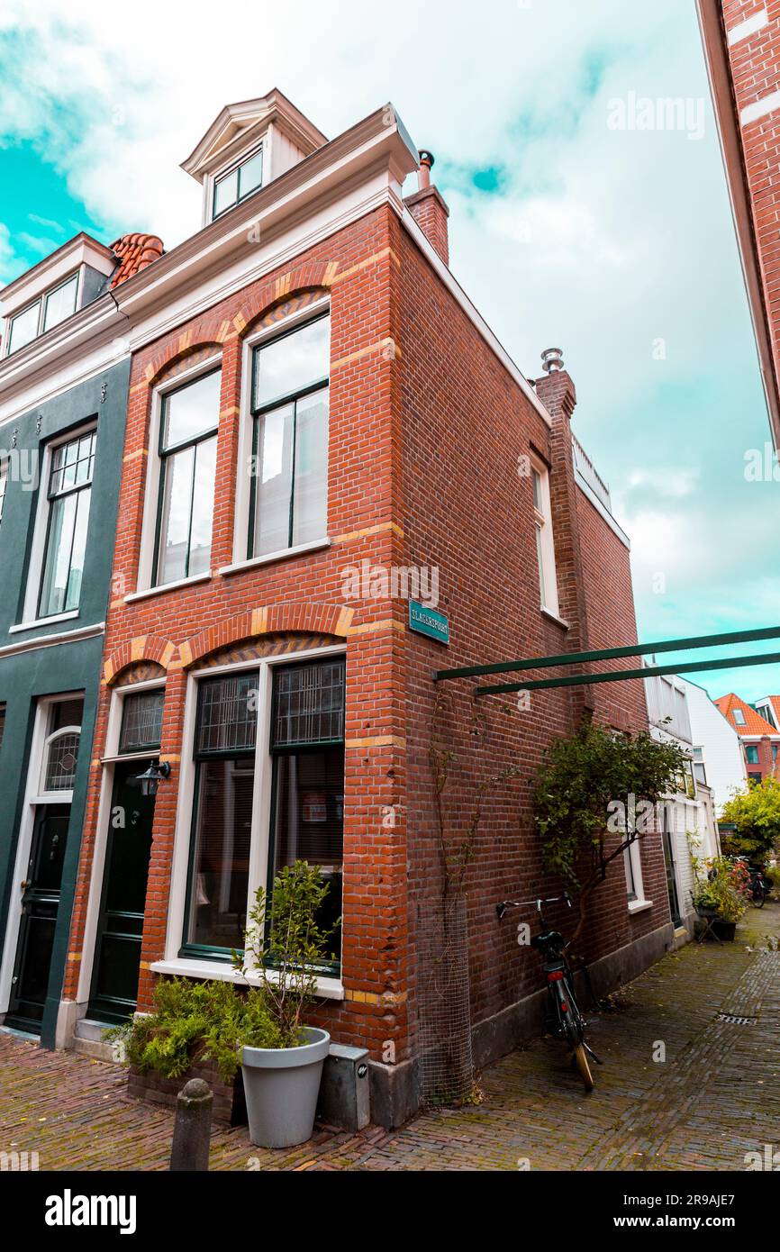 Street view and generic architecture in Haarlem with typical Dutch ...