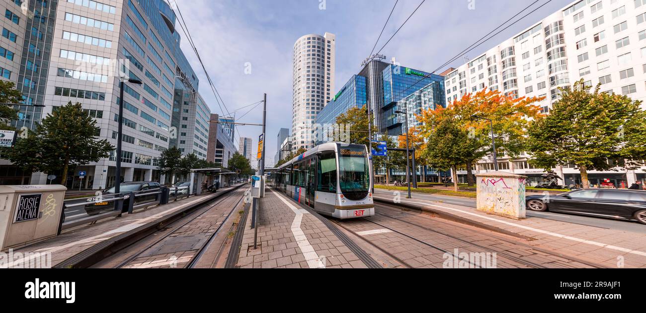 Rotterdam, Netherlands - October 10, 2021: Modern light rail city tram ...