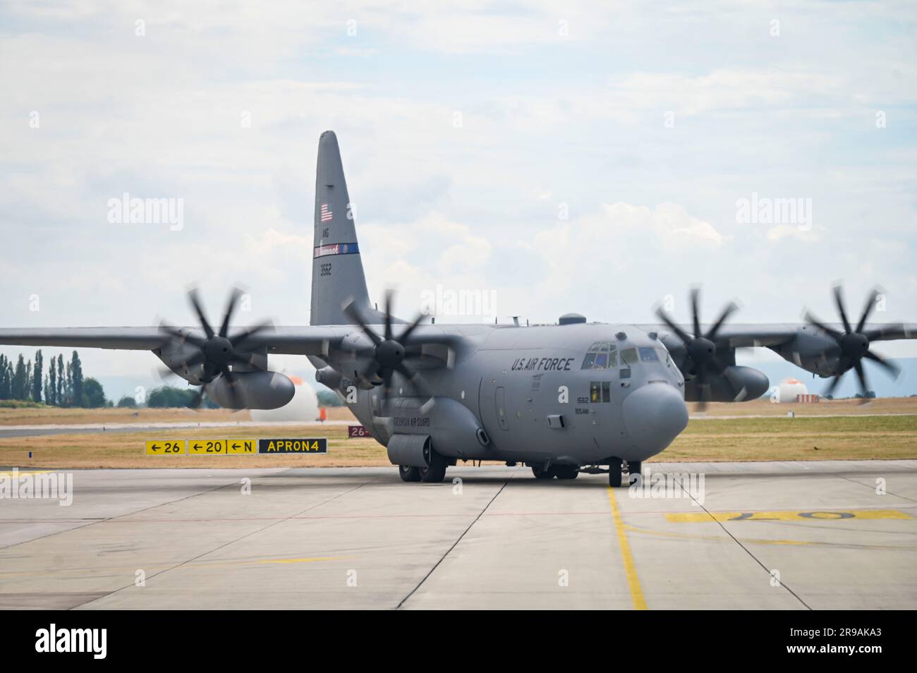 A U.S. Air Force C-130 Hercules aircraft with the 165th Airlift Wing ...