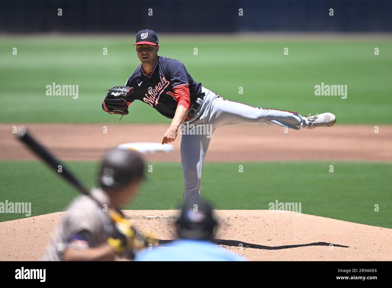 Washington Nationals starting pitcher MacKenzie Gore (1) delivers to ...
