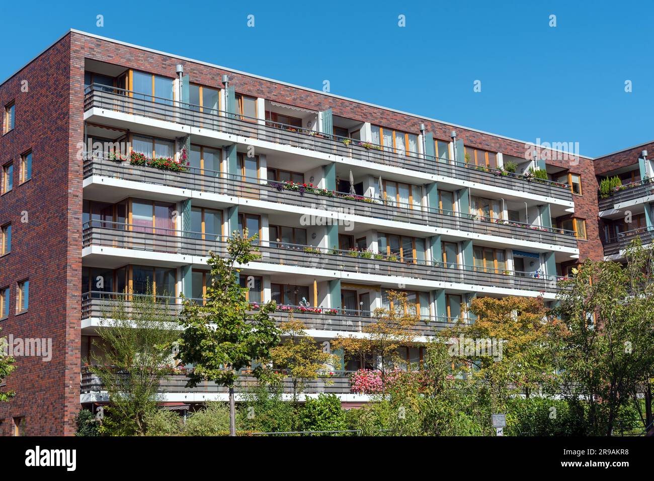 Residential building with many balconies seen in Berlin, Germany Stock ...