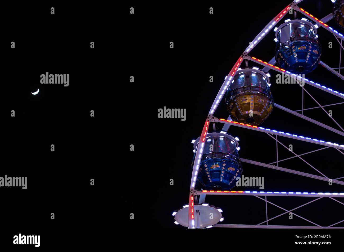 Aerial view of illuminated ferris wheel at night hi-res stock ...