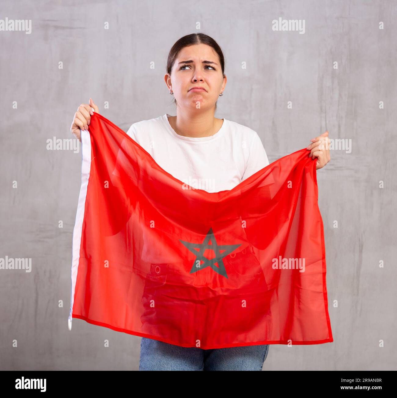 Upset woman standing flag hi-res stock photography and images - Alamy