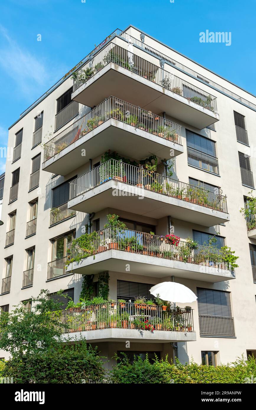 Grey apartment building with balconies in Berlin, Germany Stock Photo ...