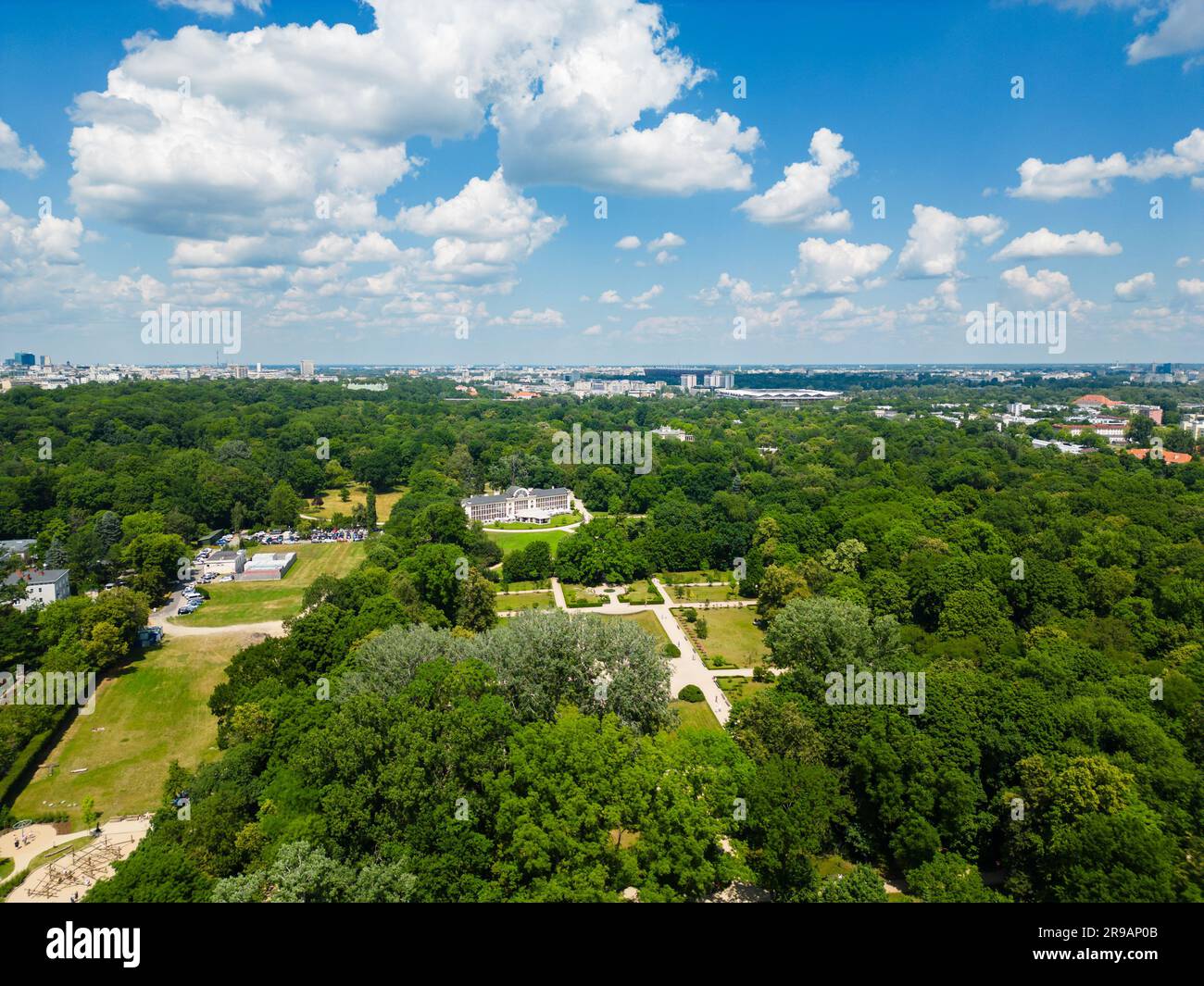 Warsaw, Lazienki Park from above, aerial landscape Stock Photo - Alamy