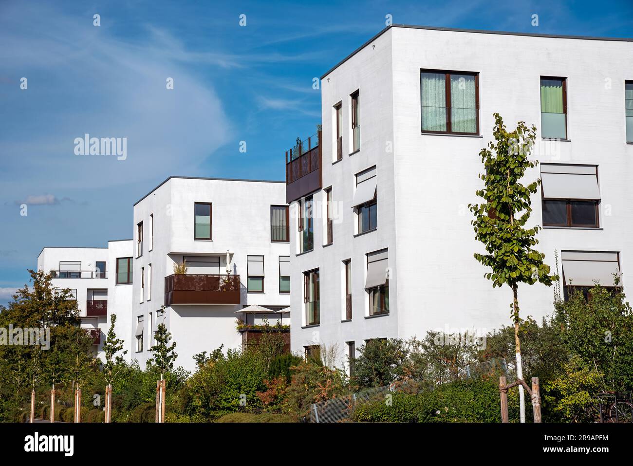 New development area with white apartment buildings seen in Berlin ...