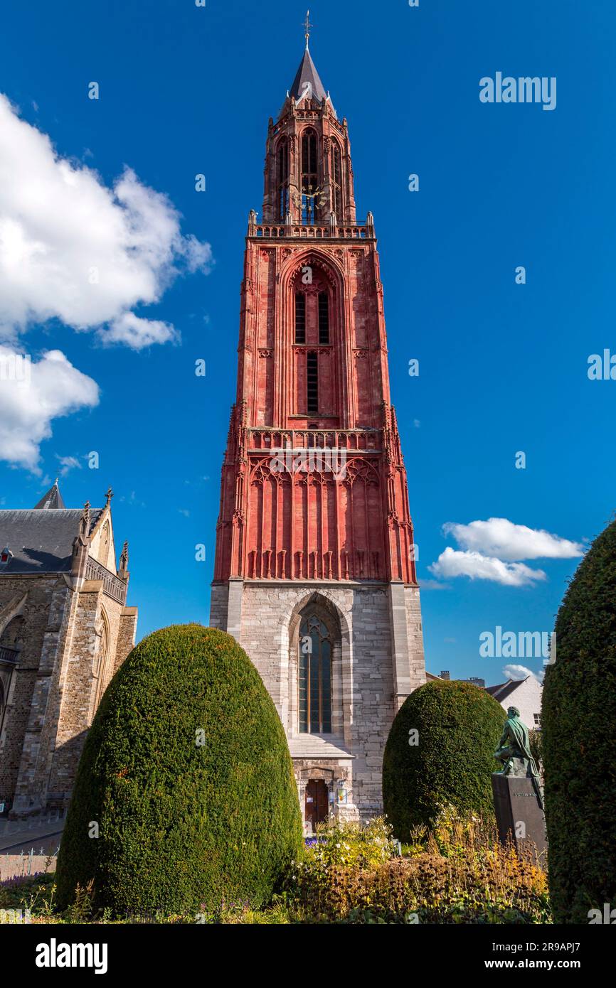 The limestone gothic tower of the Sint Janskerk in Maastricht. It was ...