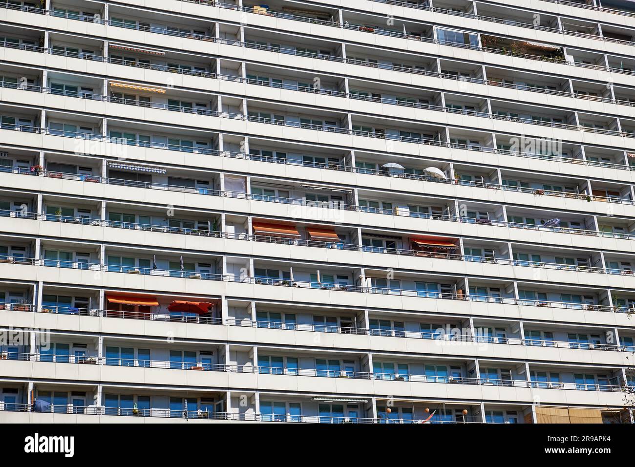 Balconies of a prefabricated building seen in Berlin, Germany Stock ...