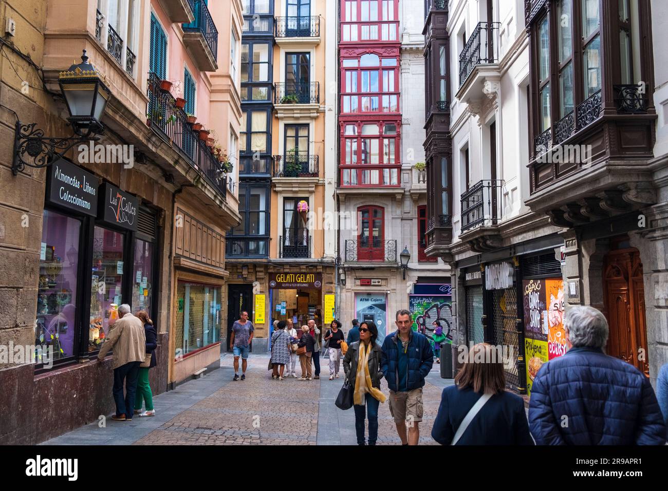Casco Viejo or old town area shopping and people, Bilbao, Basque, Spain ...