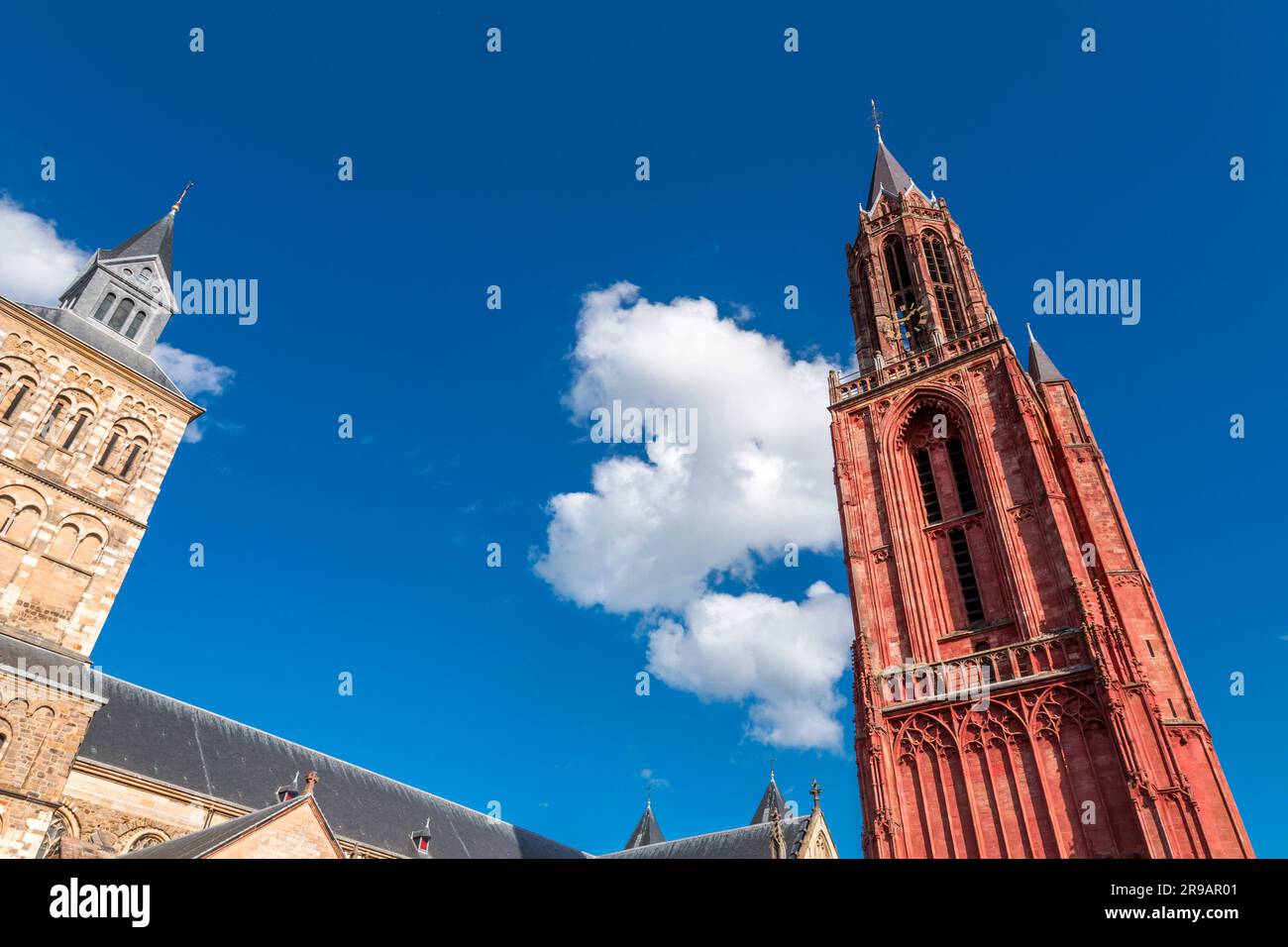 The limestone gothic tower of the Sint Janskerk in Maastricht. It was ...