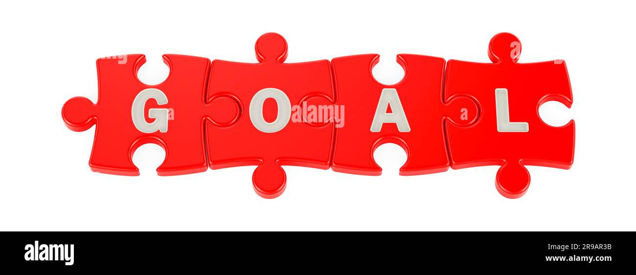 Goal word from red puzzles, 3D rendering isolated on white background ...