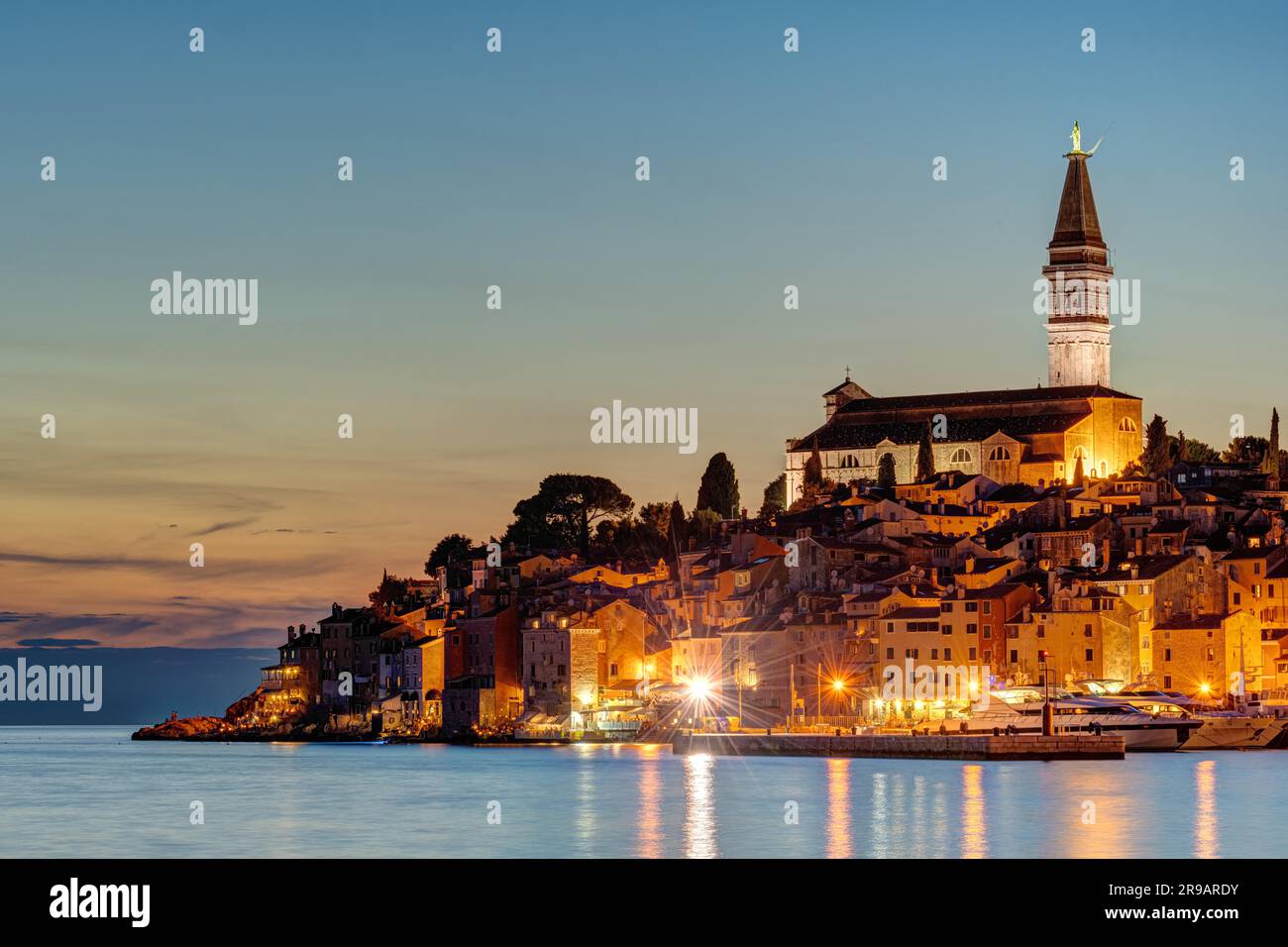 Rovinj in Croatia with the iconic Church of St Euphemia after sunset ...