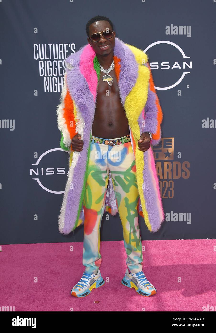 Michael Blackson arrives at the BET Awards on Sunday, June 25, 2023, at ...