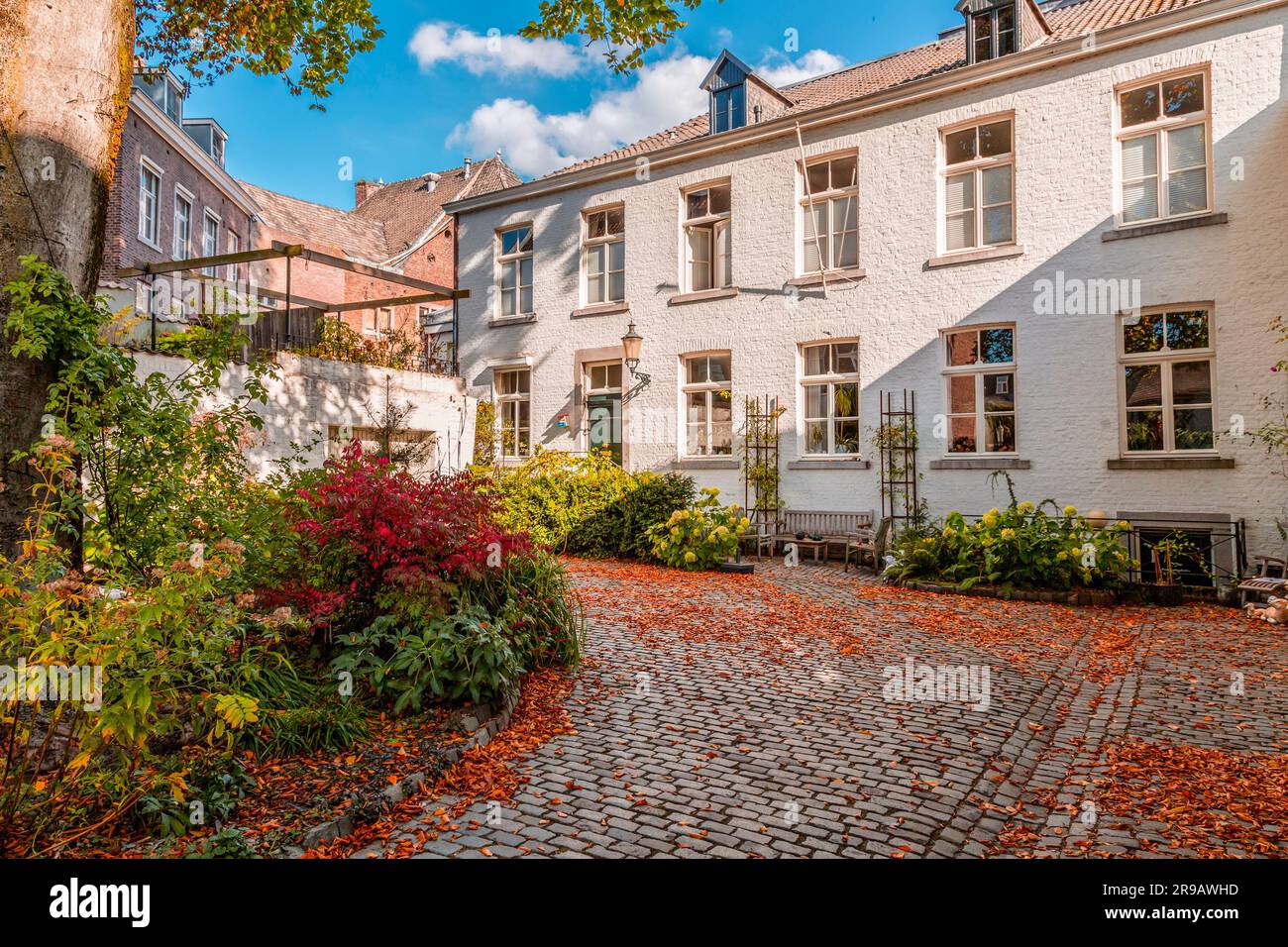 Typical Dutch architecture and street view in Maastricht, a city in ...