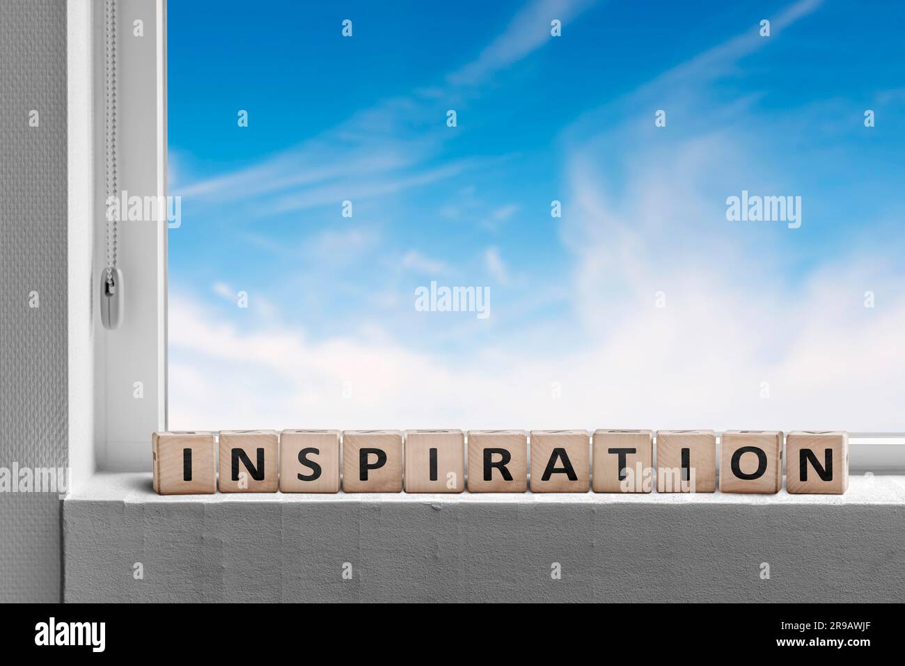Inspiration message in a windows sill with blue sky outside Stock Photo ...