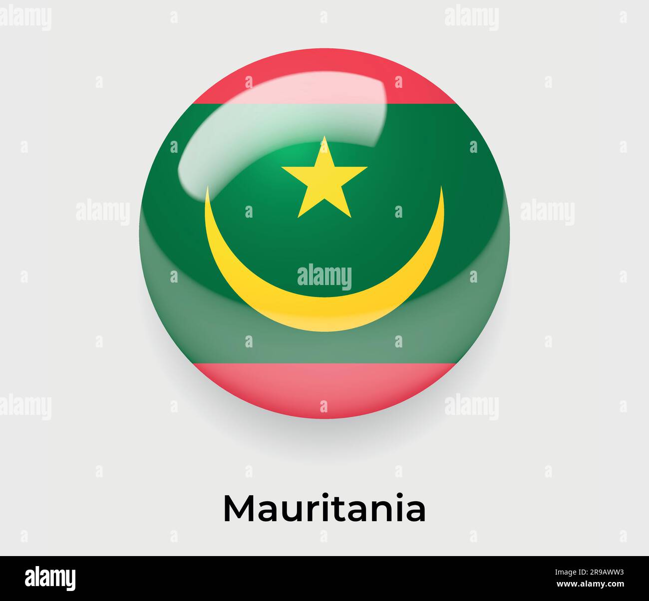 Mauritania Glossy Flag Bubble Circle Round Shape Icon Vector