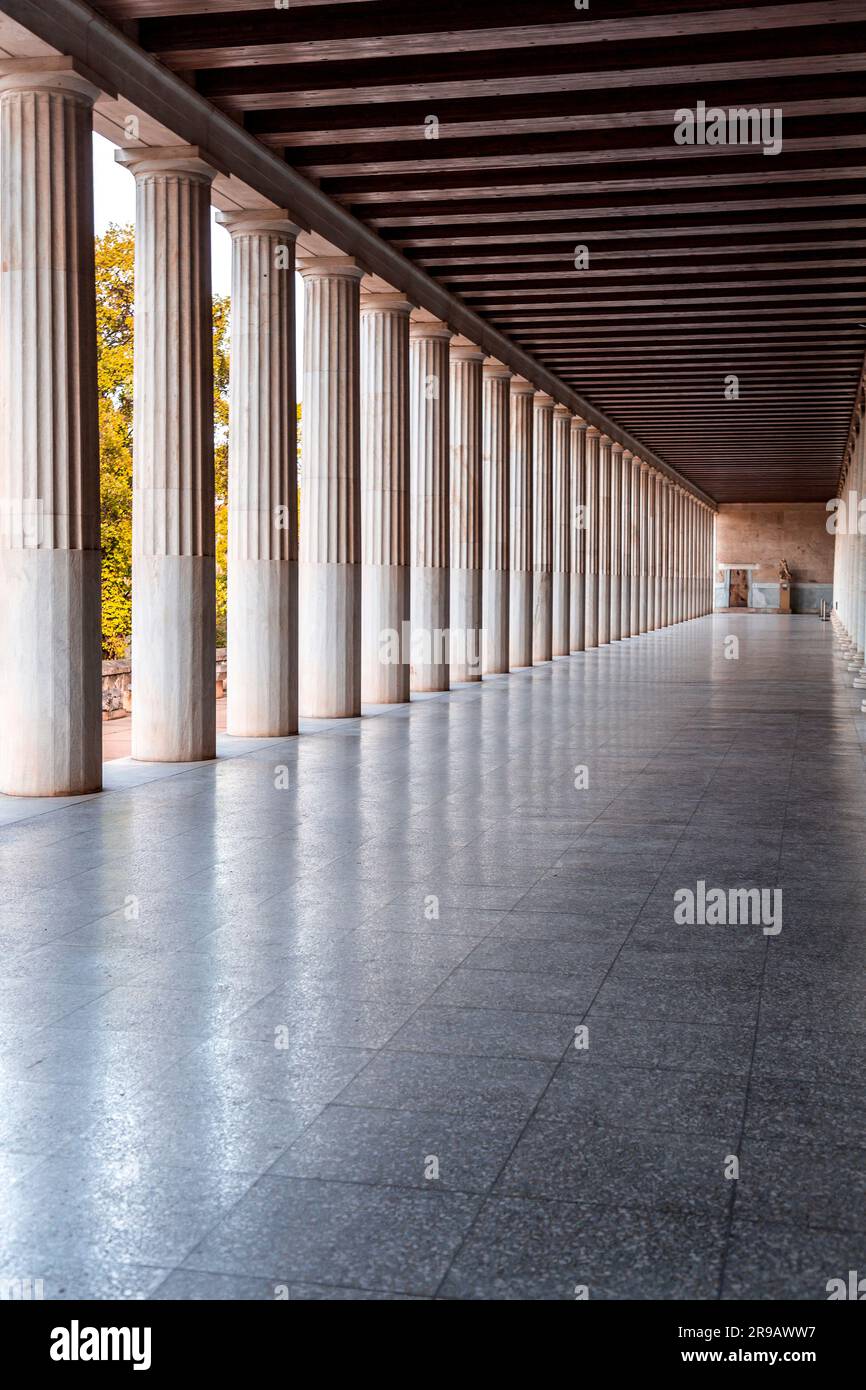 The Stoa of Attalos is a covered portico in the Agora of Athens ...