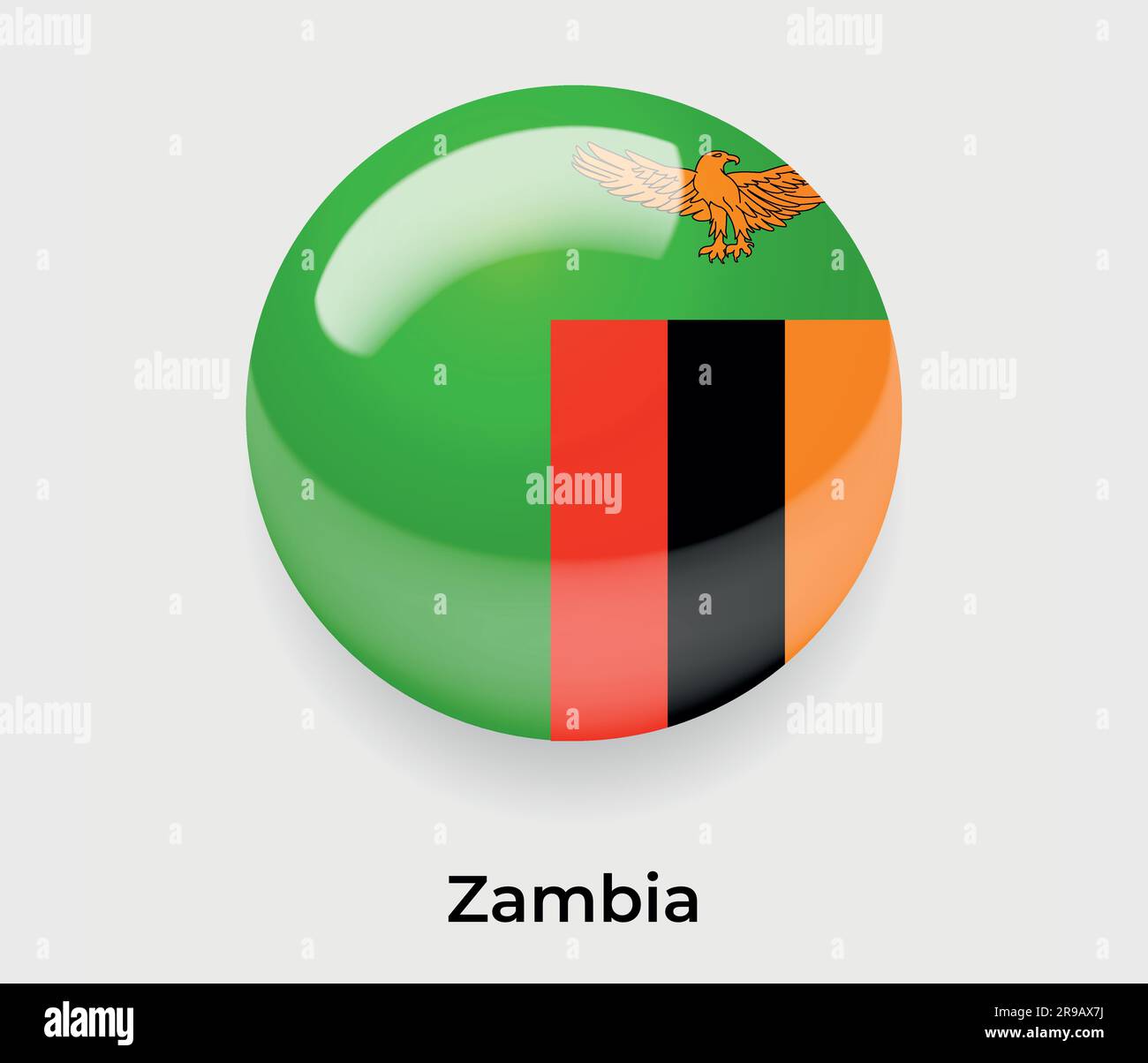 Zambia Glossy Flag Bubble Circle Round Shape Icon Vector Illustration