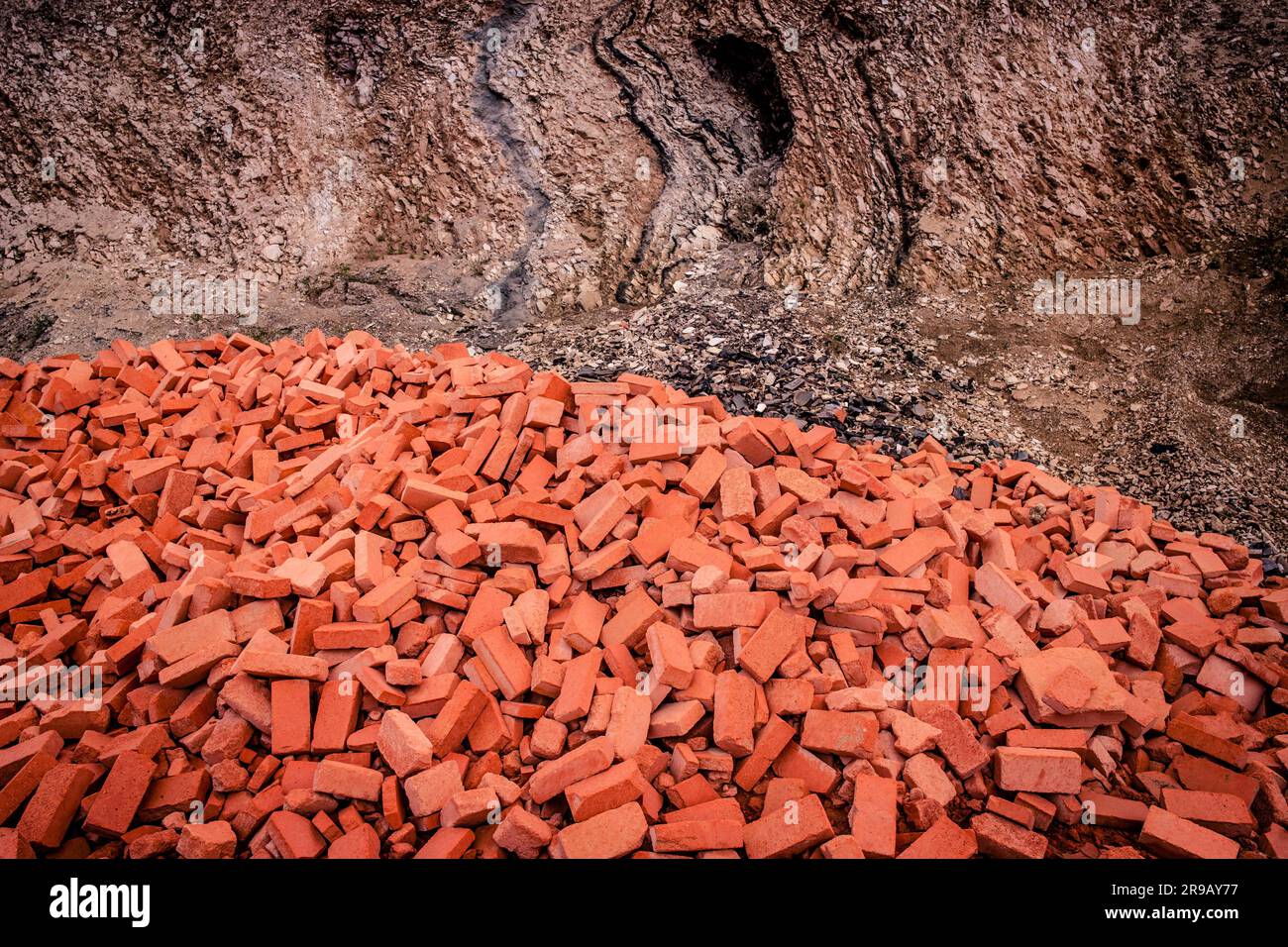 Pile of red bricks in a canyon Stock Photo - Alamy