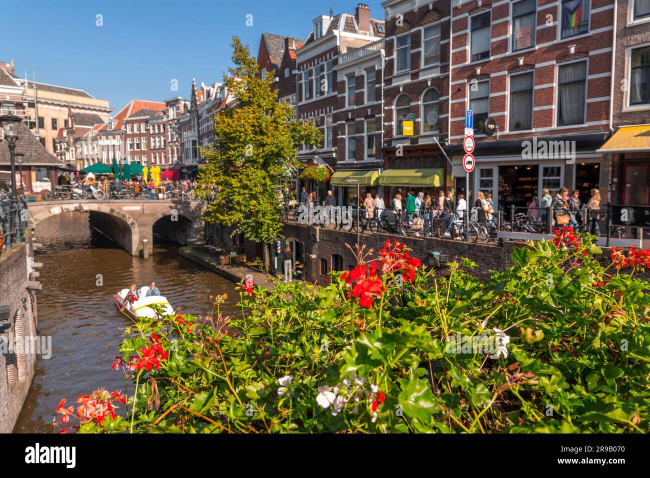 Traditional Dutch buildings and street view around the beautiful canals ...