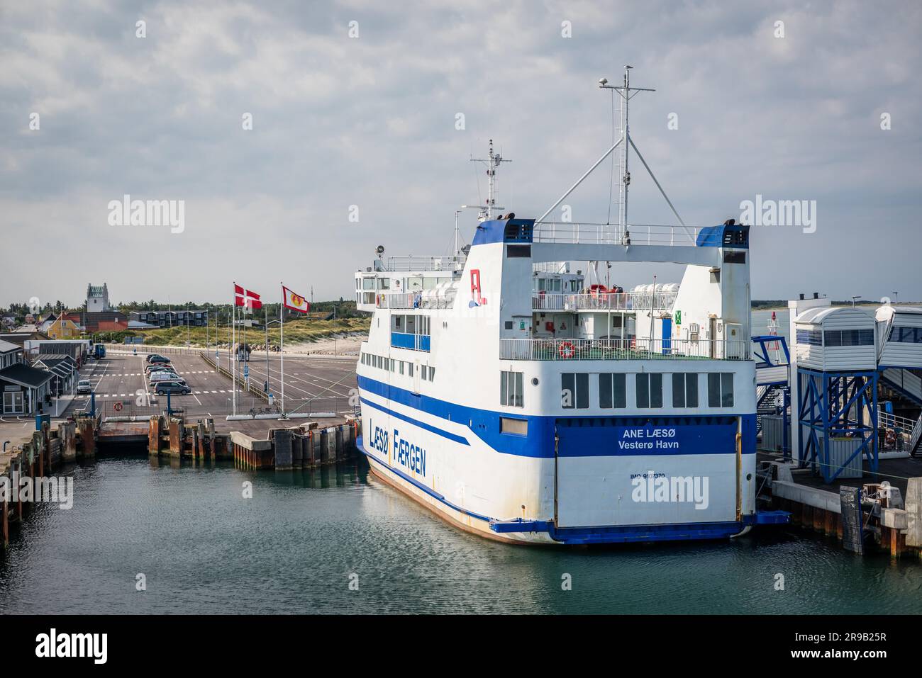 LASO, DENMARK, AUGUST 16, 2015: Ferry in the harbor of Laeso in Denmark ...
