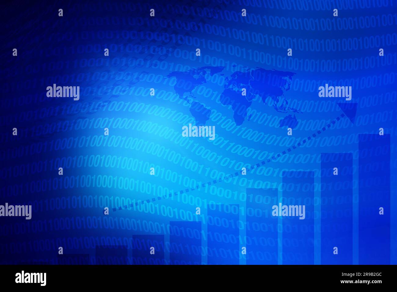 Blue business background with a world map and a chart Stock Photo - Alamy