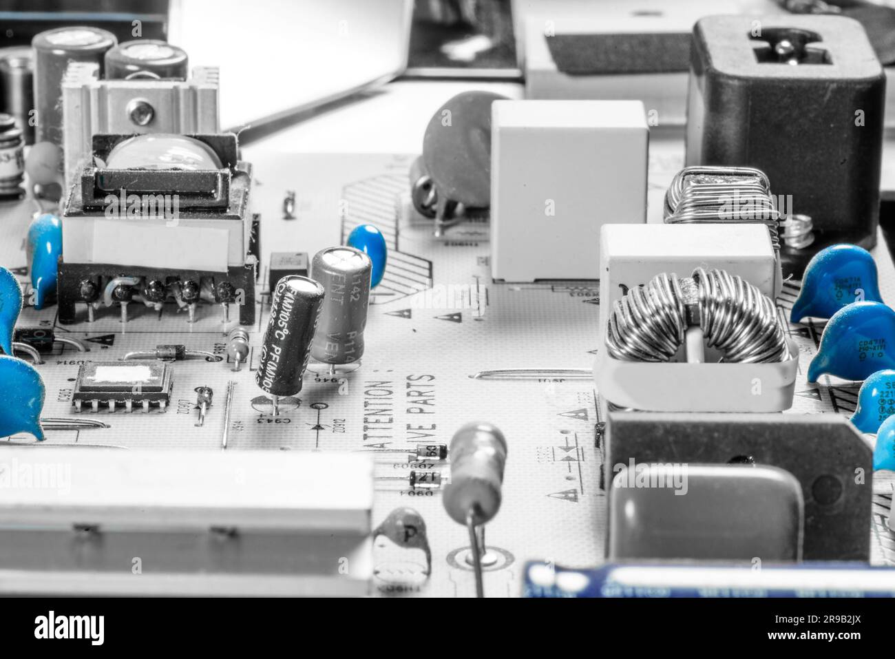 Microcircuit board with capacitors and chips in blue color Stock Photo ...