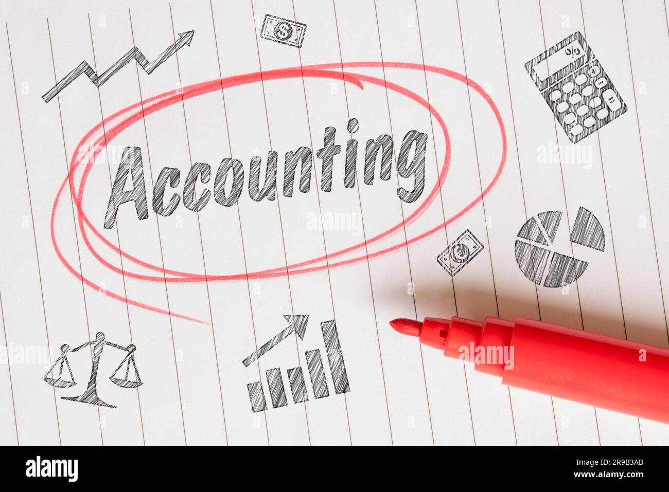 Accounting drawing with a red marker on linear paper Stock Photo - Alamy
