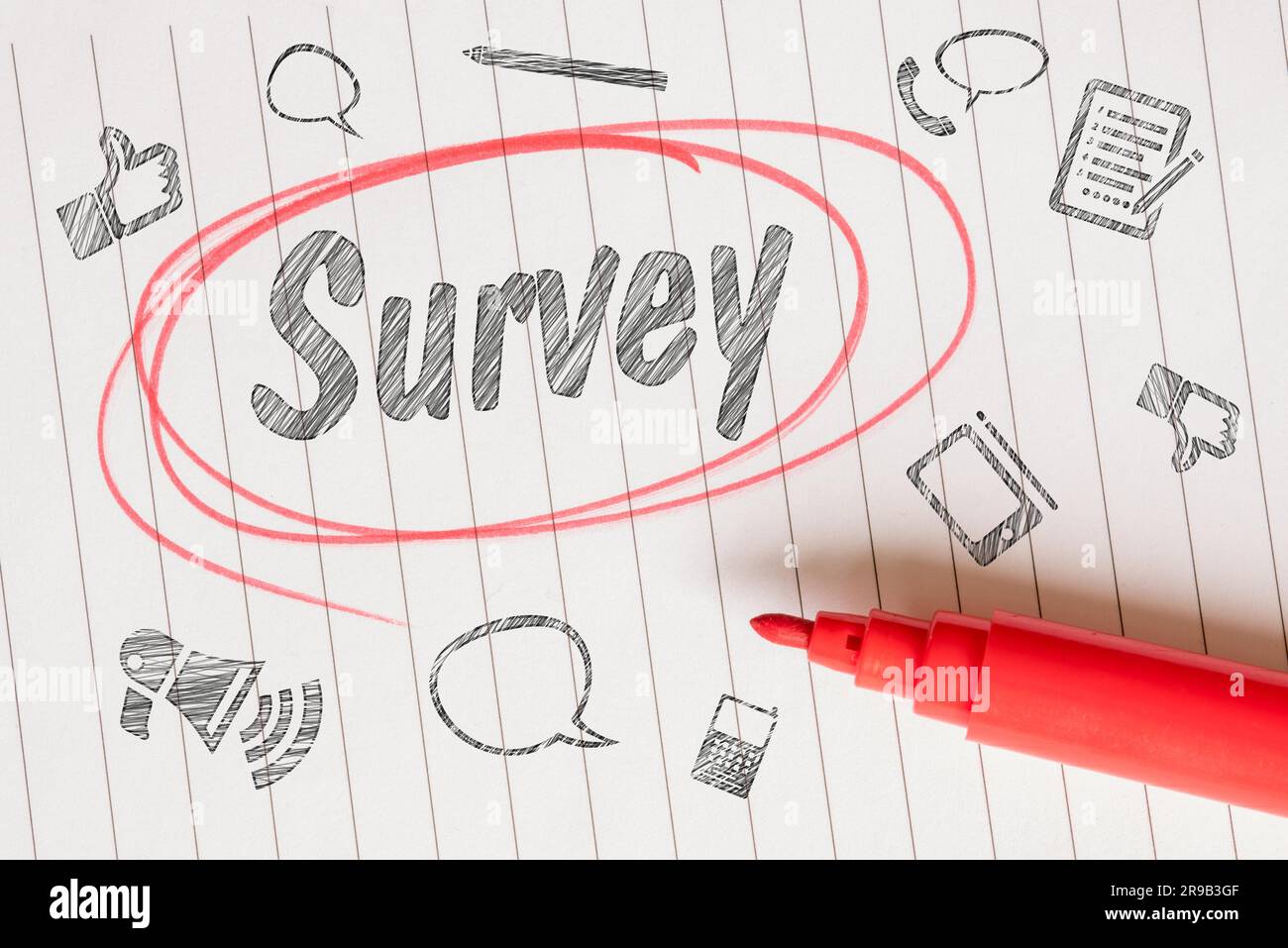 Survey sketch on linear paper with a red marker Stock Photo - Alamy